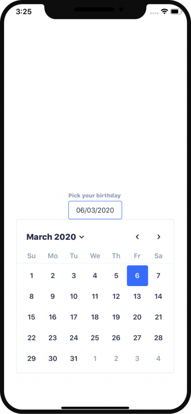 React Native UI Kitten Datepicker Example - React Native Master